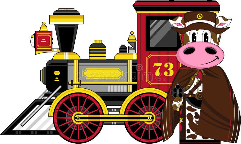 Wild West Cow Cowboy and Train Stock Vector - Illustration of smiling ...