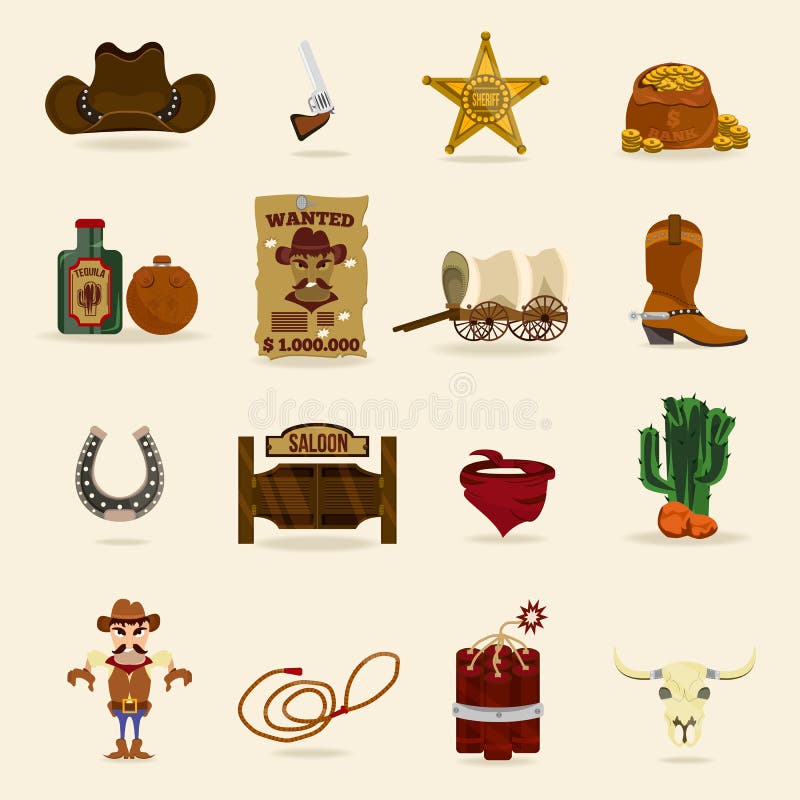 Wild west cowboy objects stock vector. Illustration of bull - 120340588