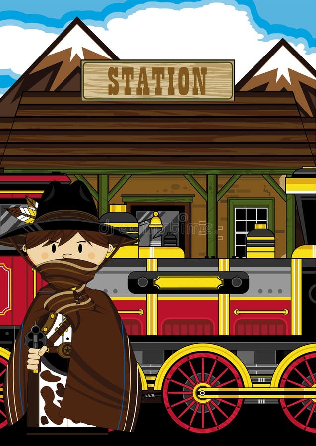 Wild West Cowboy and Train stock vector. Illustration of pistol - 95471910