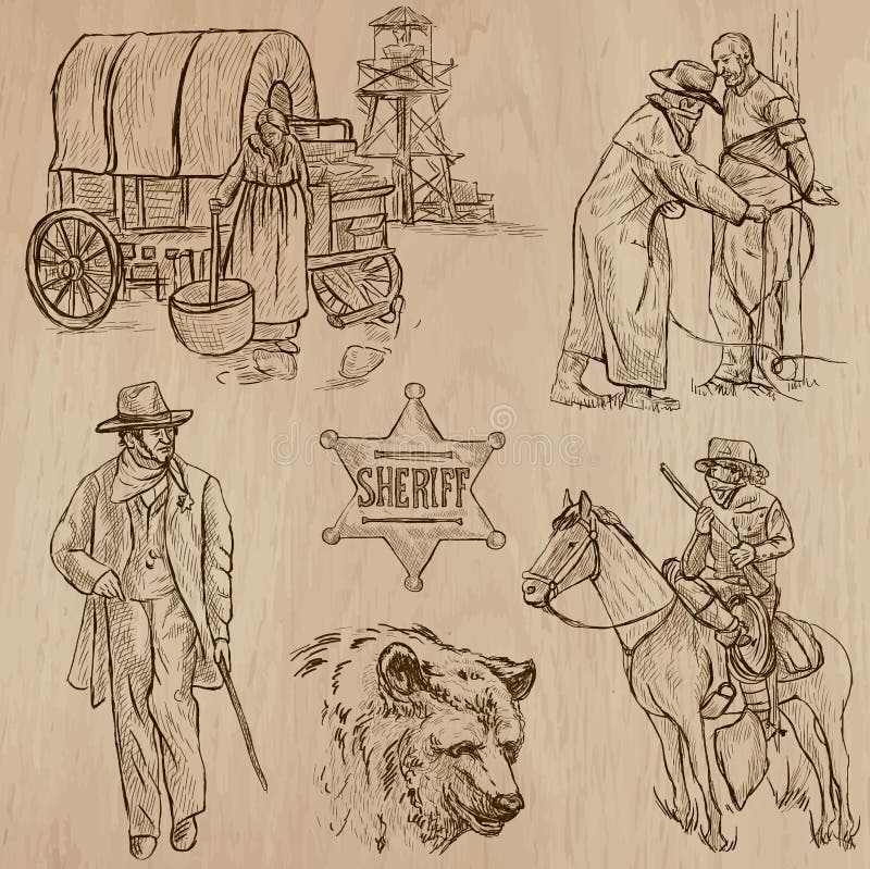 Wild West - Hand Drawn Vector Pack Stock Vector - Illustration of human ...