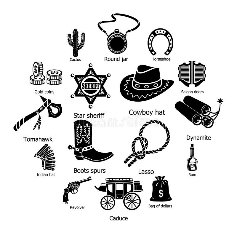 Wild West Logo Icons Set, Simple Style Stock Vector - Illustration of ...