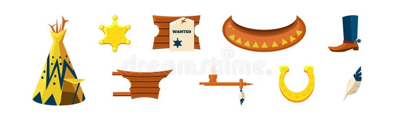 Wild West Object and Different Elements Vector Set Stock Vector ...