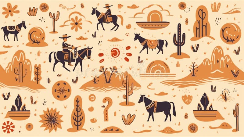 Wild West Pattern. Generative Ai Illustration Stock Photo - Image of ...