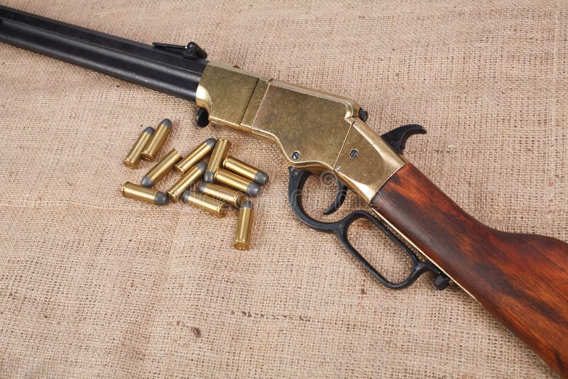 Wild West Period Repeating Rifle Stock Image - Image of arms, magazine ...