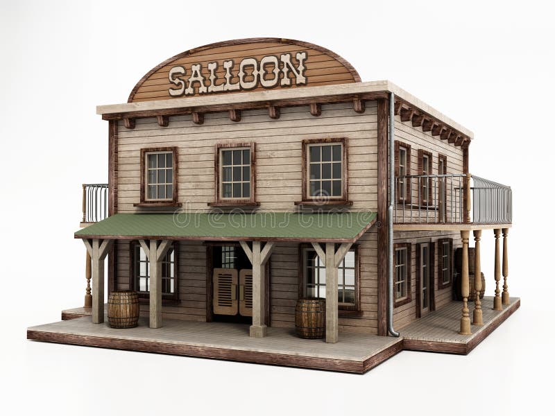 Wild West Saloon Building Isolated on White Background. 3D Illustration ...