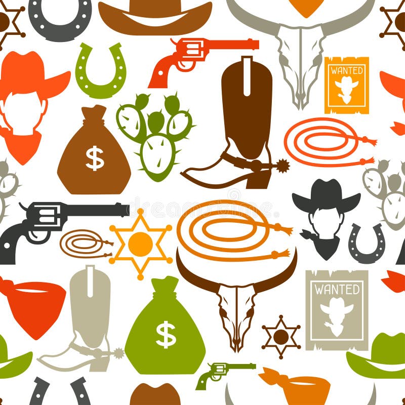 Wild West Seamless Pattern with Cowboy Objects and Stock Vector ...