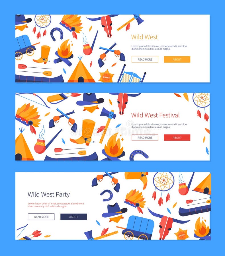 Wild West - Set of Flat Design Style Web Banners Stock Vector ...