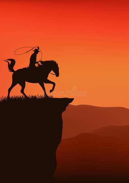 Cowboy Sunset Cliff Stock Illustrations – 75 Cowboy Sunset Cliff Stock ...