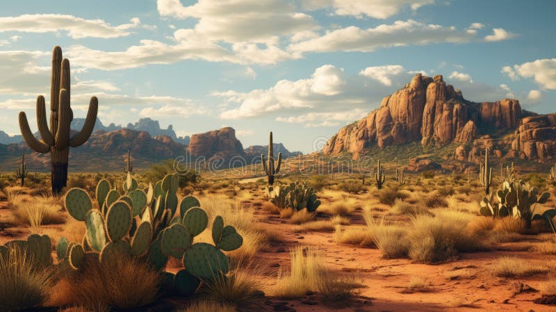Wild West Texas Desert Landscape with Mountains and Cacti Stock ...