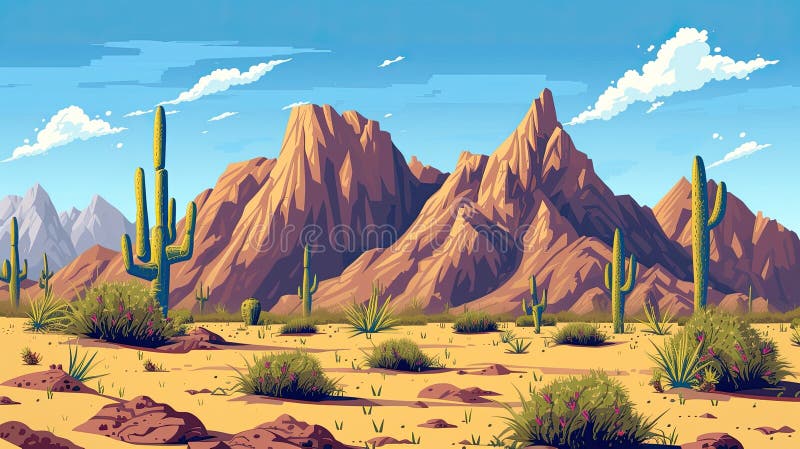 Wild West Texas Desert Landscape with Mountains and Cacti Stock ...