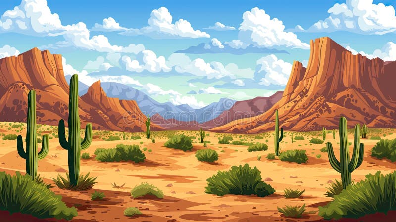 Wild West Texas Desert Landscape with Mountains and Cacti Stock ...