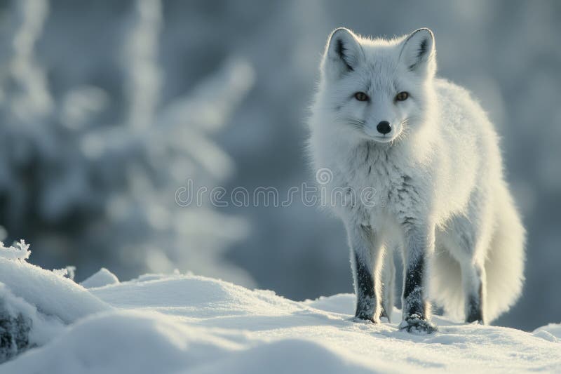 Wild White Arctic Fox Standing in Snowy Winter Scene Stock Illustration ...