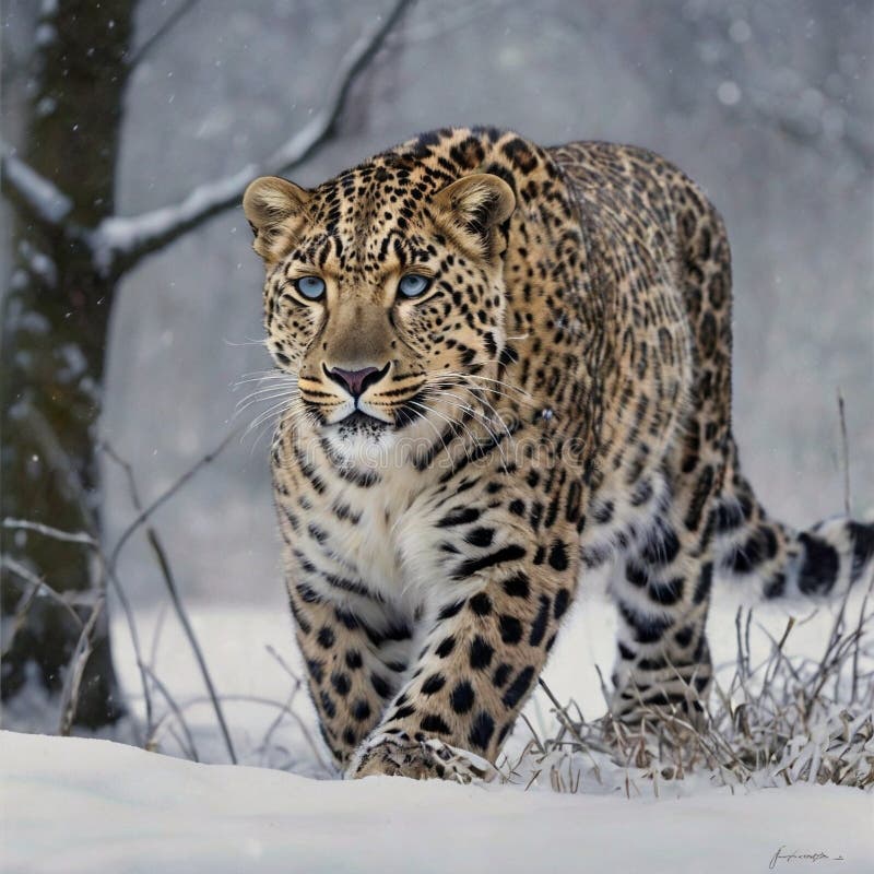 Arctic winter Leopard stock illustration. Illustration of animals ...