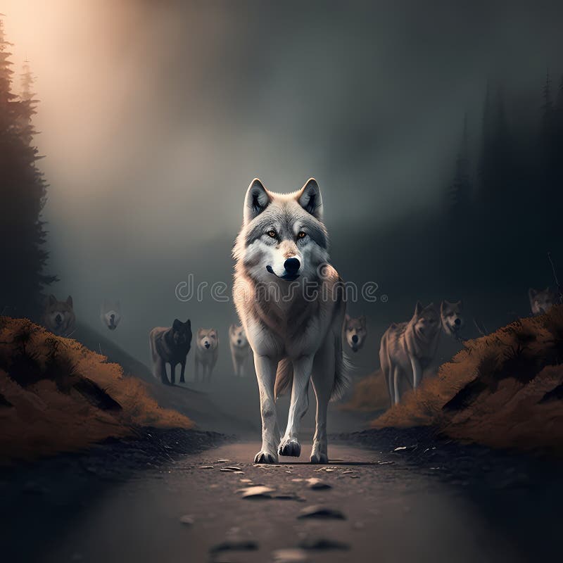 Wolf Colony Activity Portrait. Generative AI Stock Illustration ...