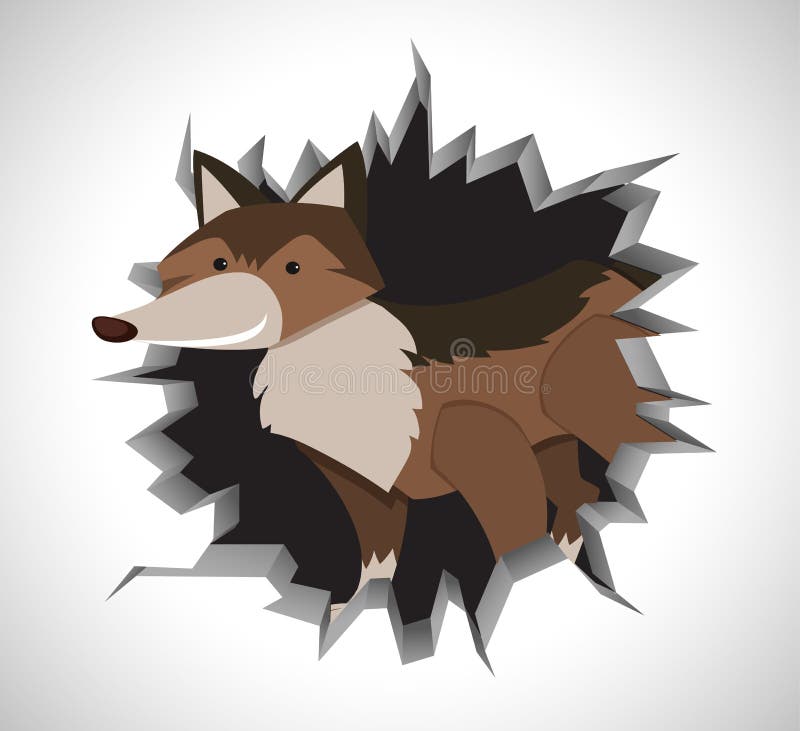 Wild Wolf Coming Out of Cracked Wall Stock Vector - Illustration of ...