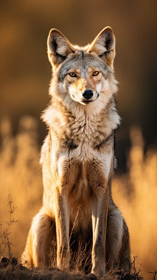 Wild Wolf or Coyote at a Corn Field Stock Illustration - Illustration ...