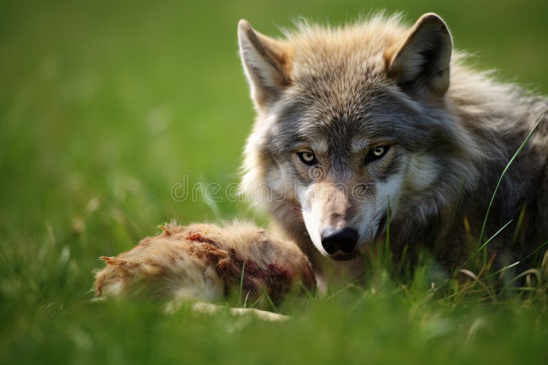 Wild Wolf with Dead Hunted Prey Animal Stock Illustration ...