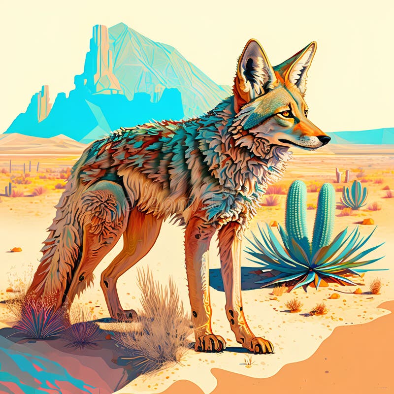 Wild Wolf in the Desert. Vector Illustration of a Wild Animal Stock ...
