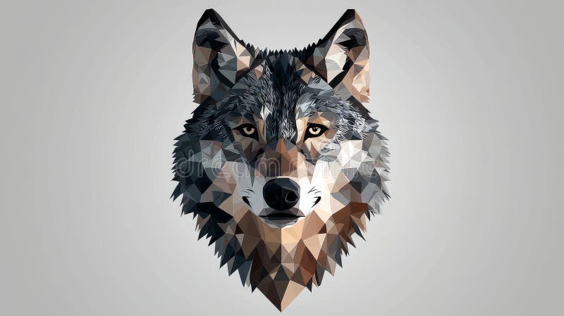 The Wild Wolf Face is Depicted in a Low Polygonal and Wireframe ...