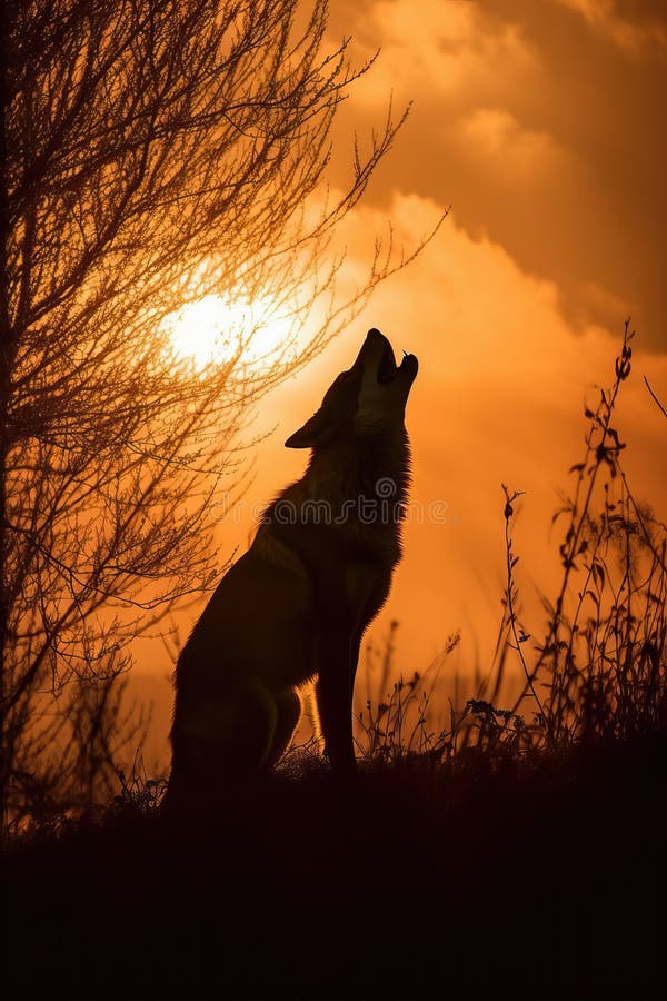 Wild Wolf Howling in the Forest at Sunset. Amazing Wildlife Stock ...