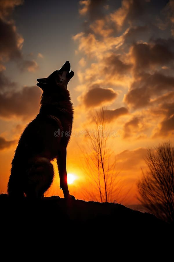 Wild Wolf Howling in the Forest at Sunset. Amazing Wildlife Stock ...