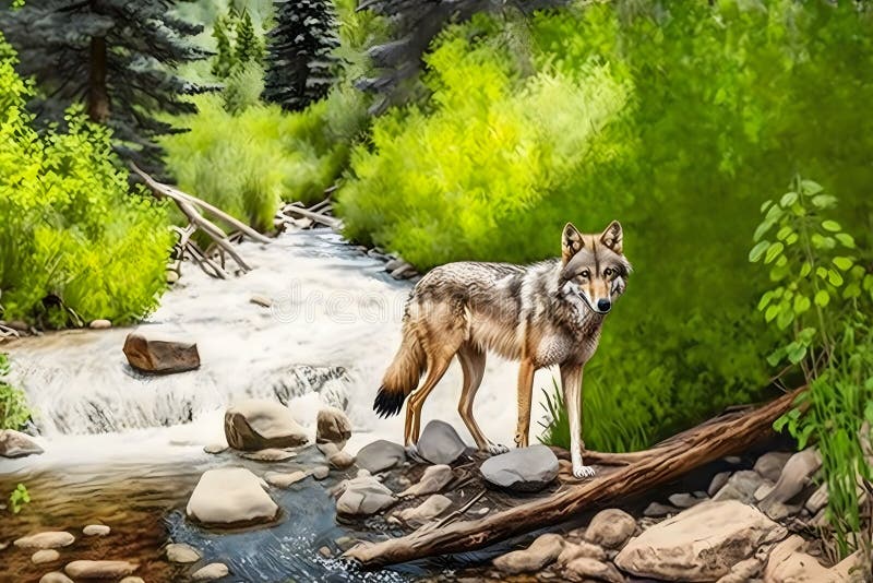Wild Wolf in the Mountains Near the Lake. Neural Network AI Generated Stock Illustration ...