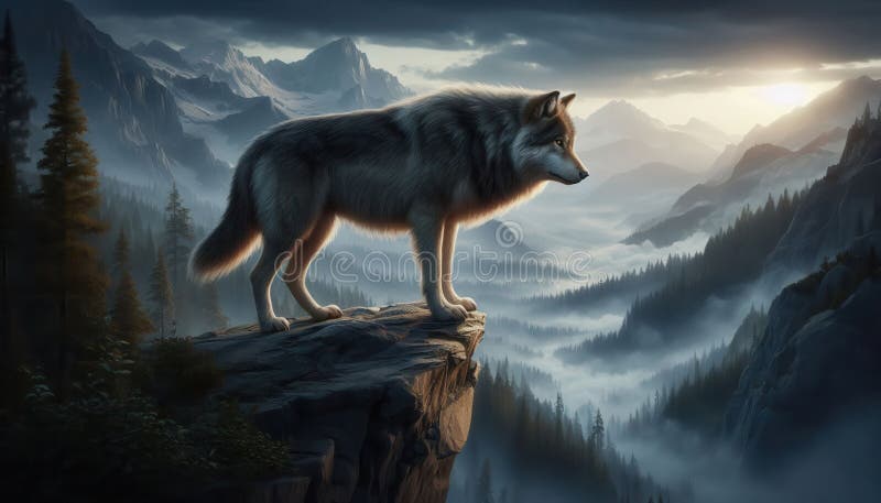 Wild Wolf on a Rock in the Forest Stock Illustration - Illustration of ...