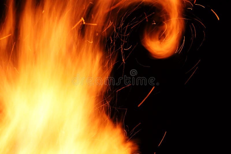 Wild Yellow Flames from a Burning Wood Fire at Night Stock Photo ...
