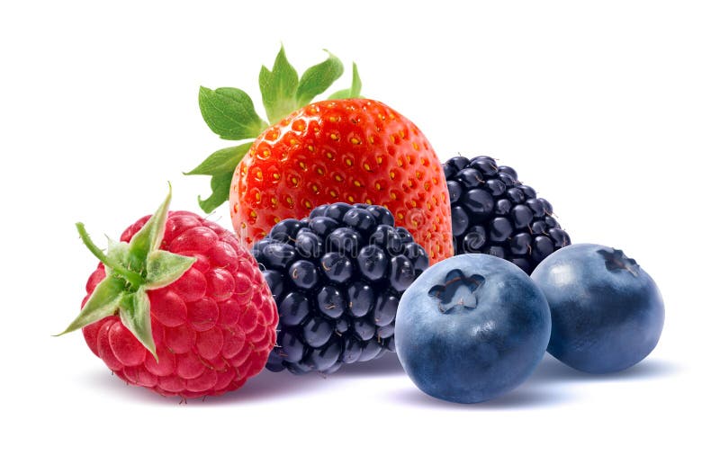 Set Verse Vruchten En Bessen Geïsoleerd Op Een Witte Achtergrond. Rijpe ...