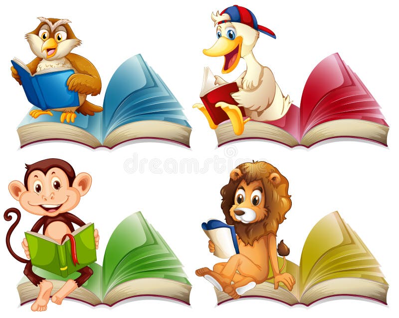 Wilde Dieren Die Boeken Lezen Vector Illustratie - Illustration of ...