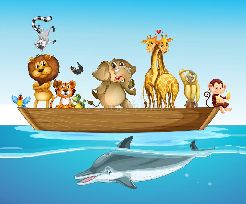 Wilde Dieren Op De Boot Op Zee Vector Illustratie - Illustration of ...