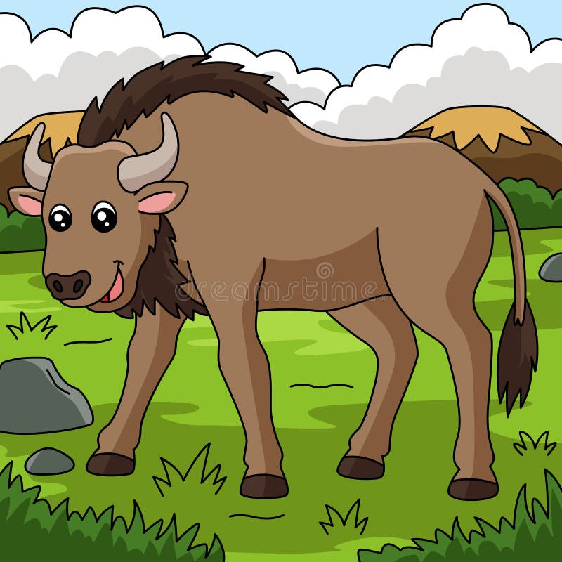 Wildebeest Cartoon Vector Colored Illustration Stock Vector ...