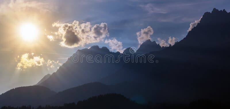 Wilder Kaiser Sunset Silhouettes Stock Photo - Image of dark, hour ...
