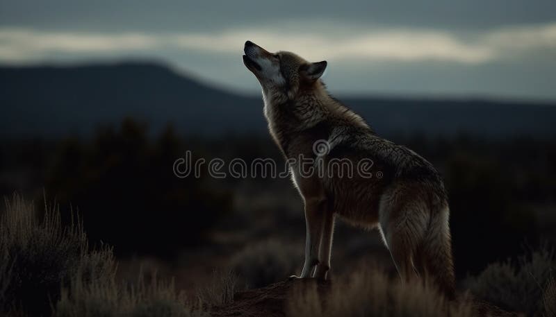 Wilderness Area One Wolf Standing, Watching Nature Tranquil Beauty ...