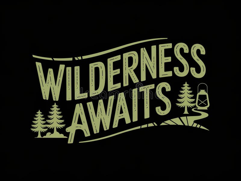 Wilderness Awaits Text Design with Lantern and Pine Trees Stock ...