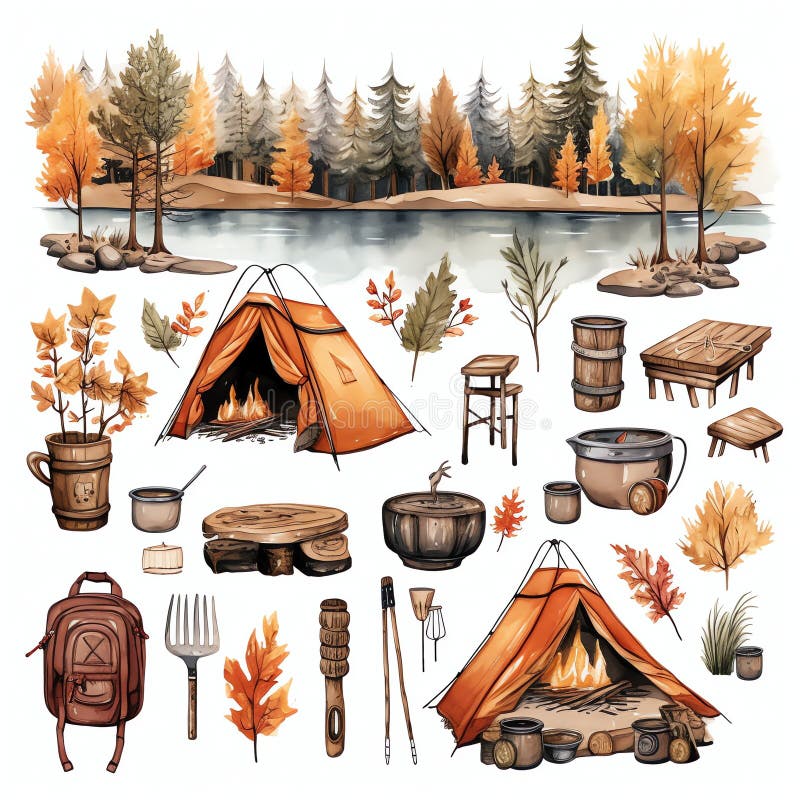 Wilderness Beauty Autumn Fall Watercolor Illustration Stock ...