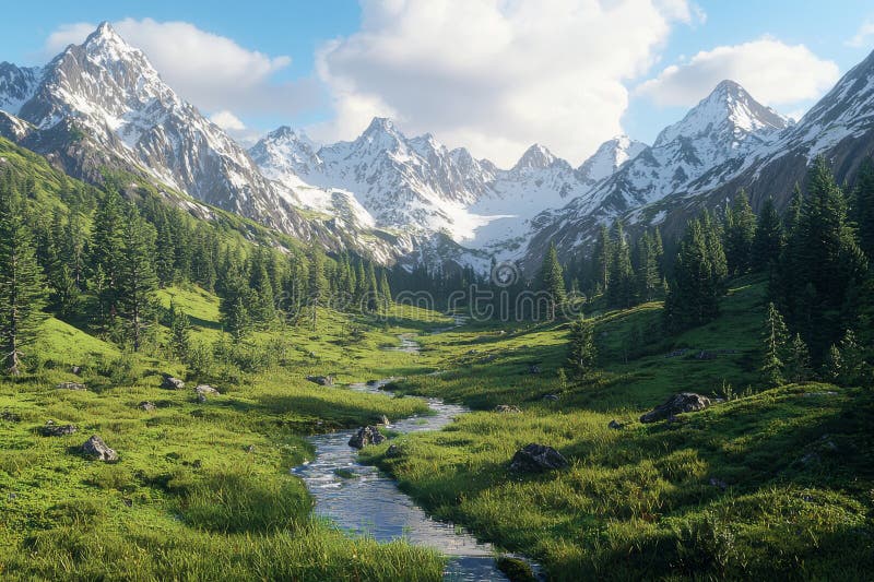 Wilderness Landscape with Fully Modeled Trees, Rivers, and Mountains ...