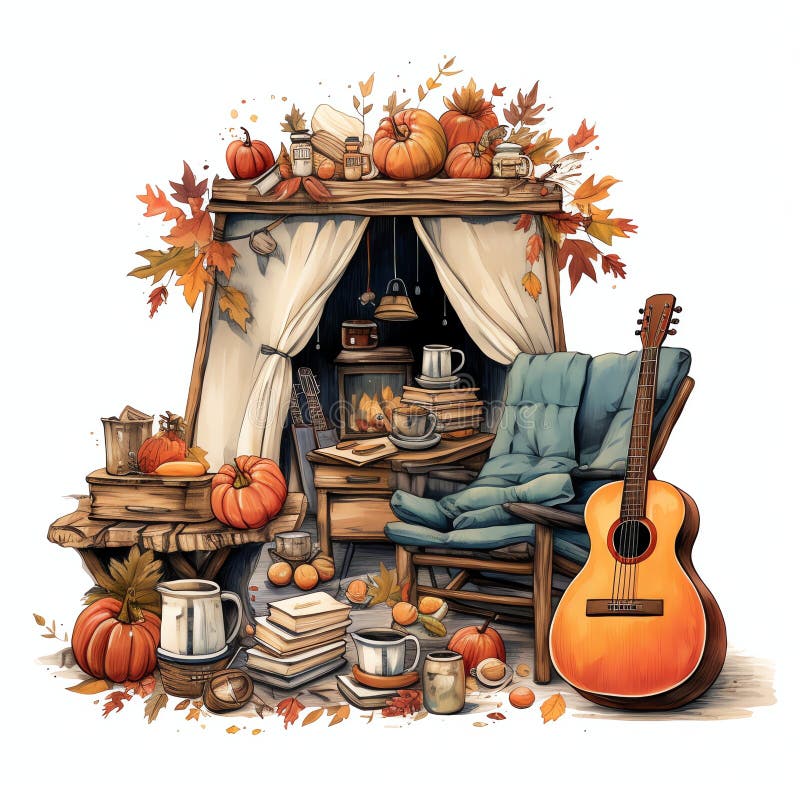 Wilderness Melody Autumn Fall Watercolor Illustration Stock ...