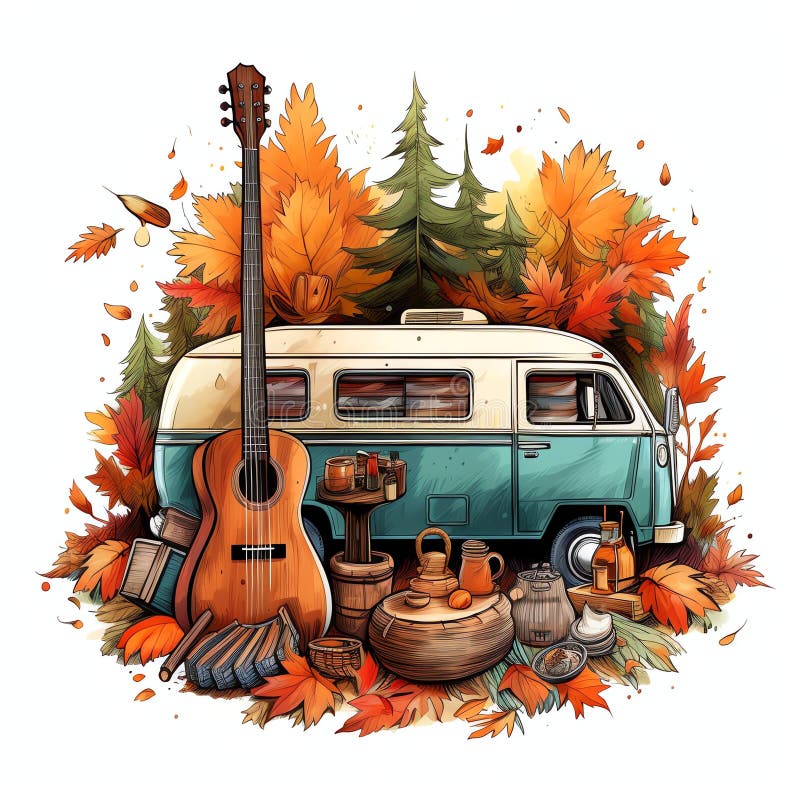 Wilderness Melody Autumn Fall Watercolor Illustration Stock ...