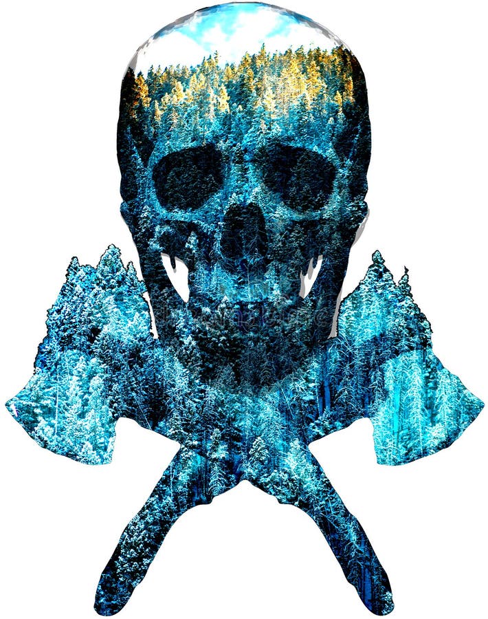 Wilderness Skull Cold Forest Gothic Double Hatchet Stock Vector ...