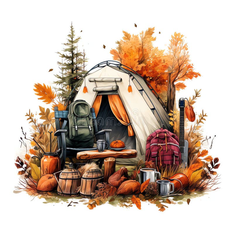 Wilderness Wanderer Autumn Fall Watercolor Illustration Stock ...