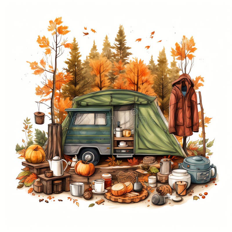 Wilderness Wanderer Autumn Fall Watercolor Illustration Stock ...