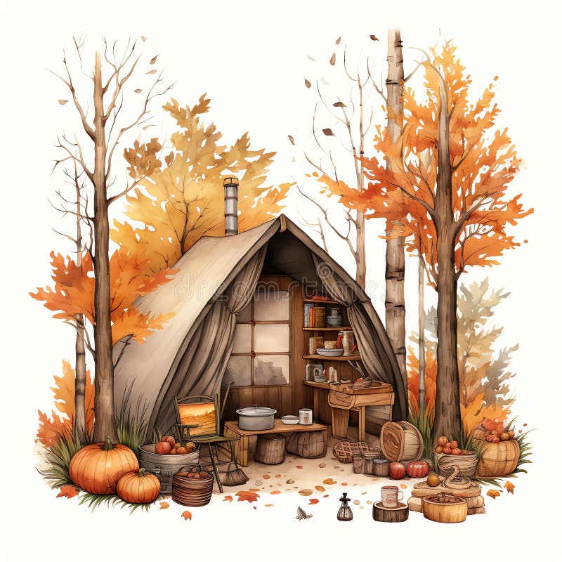 Wilderness Whispers Autumn Fall Watercolor Illustration Stock ...