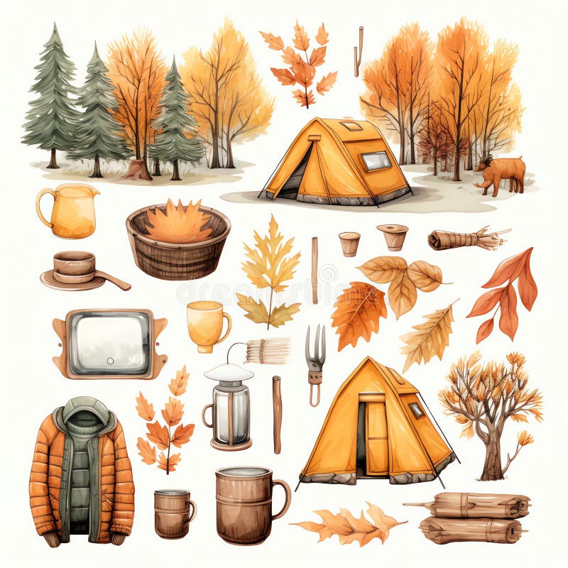 Wilderness Whispers Autumn Fall Watercolor Illustration Stock ...