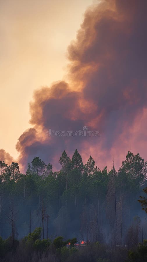 Wildfire Aftermath Scorched Trees and Smoke Fill the Sky Stock ...