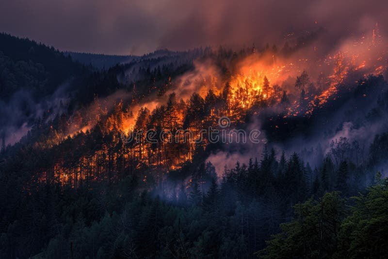 Wildfire Burning in the Distance, with a Mountain Range in the ...