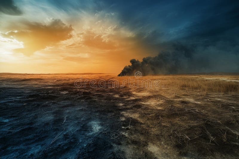 Wildfire Burning through a Dry Grass Field at Sunset Stock Image ...