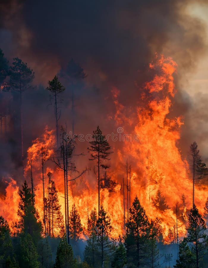 Wildfire Burning through Forest with Flames and Smoke Stock ...
