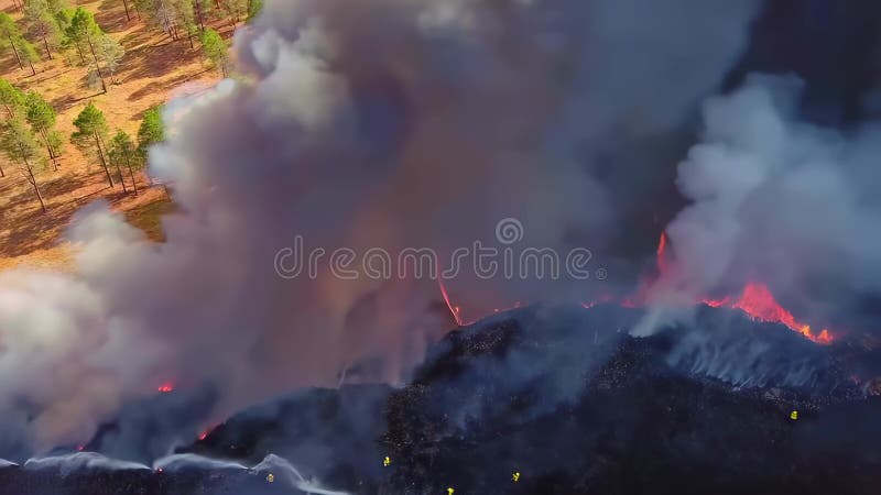 Wildfire Burning through Forest Landscape Generating Huge Smoke Column ...