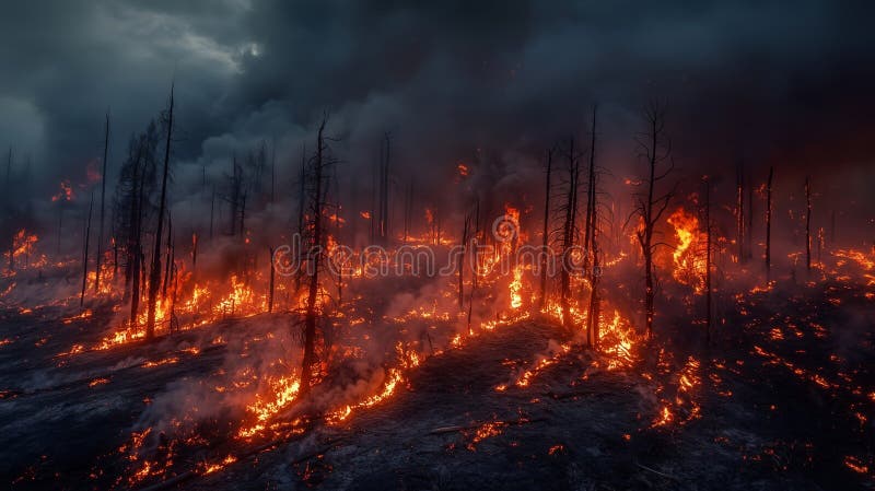 Wildfire Burning through Forest at Night Creating a Dramatic Scene ...